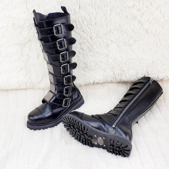 Demonia | Shoes | Leather Shin Guard Strap Mens Military Goth Biker ...